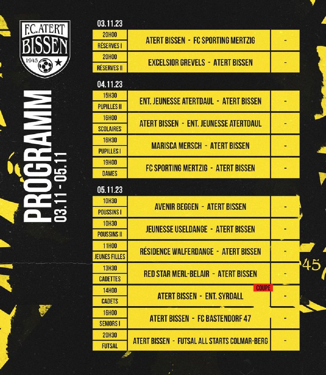 FC Atert Bissen - Programme Weekend - 3.11.2023 au 5.11.2023