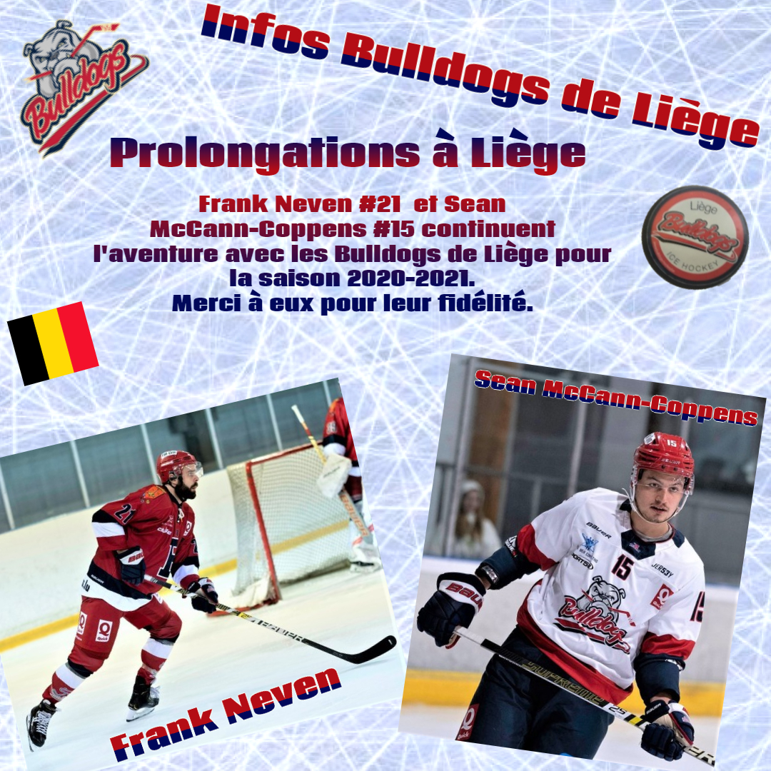 Bulldogs Liège - Prolongation pour Frank Neven et Sean McCann-Coppens